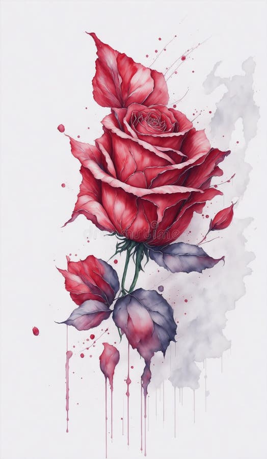 Ruby Blossom- a Captivating Watercolor Painting of a Red Rose Stock ...