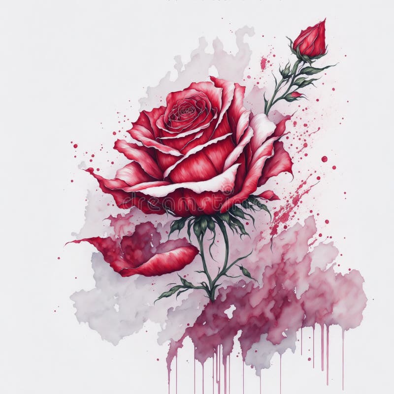 Ruby Blossom- a Captivating Watercolor Painting of a Red Rose Stock ...