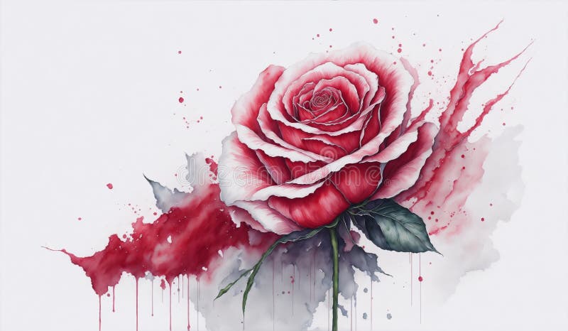 Ruby Blossom- a Captivating Watercolor Painting of a Red Rose Stock ...