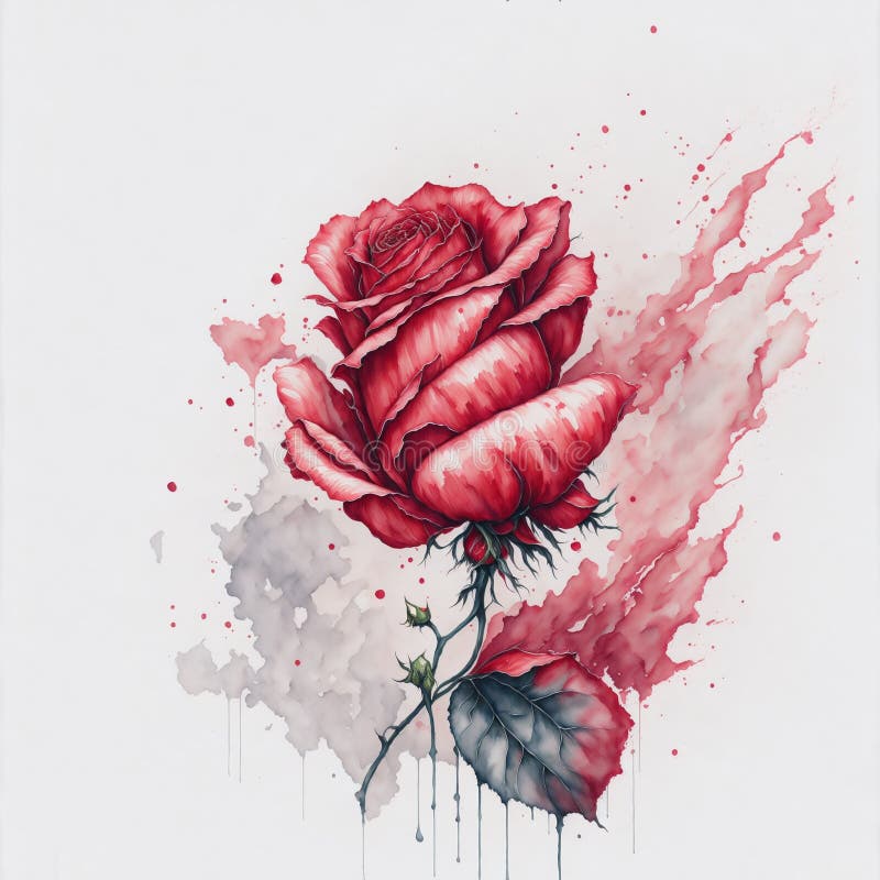 Ruby Blossom- a Captivating Watercolor Painting of a Red Rose Stock ...