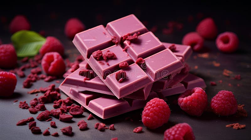 Ruby Chocolate Bar. Background with Pink Chocolate Pieces on a Brown ...
