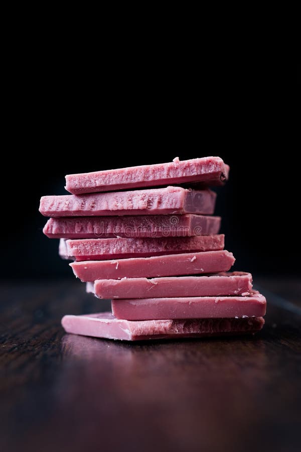 Ruby Chocolate Pieces. New Type of Processing Cocoa Beans Stock Photo ...