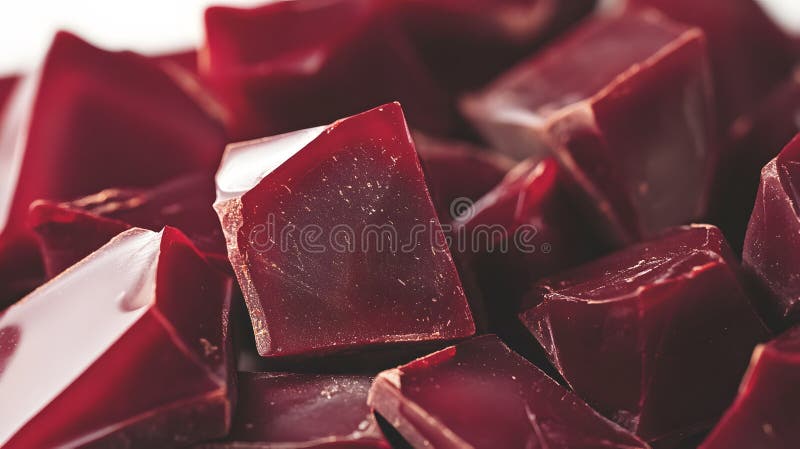 Ruby Chocolate Pieces Vibrant Ruby Chocolate Pieces with a Glossy Surface, Reflecting Their ...