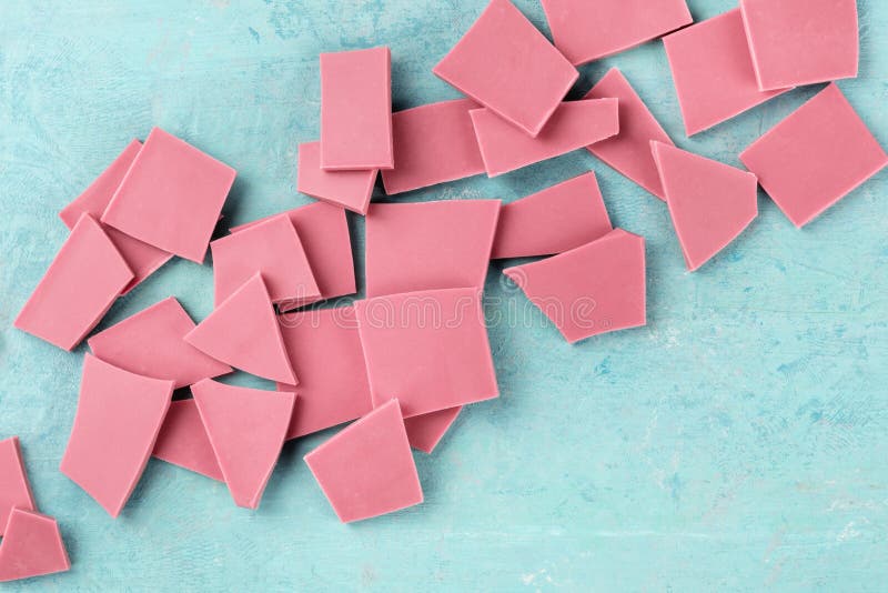 Ruby Chocolate, Shot from the Top on a Blue Background Stock Photo ...