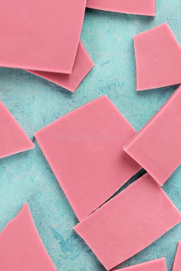 Ruby Chocolate Slices, Top Shot on Blue Stock Photo - Image of rose ...