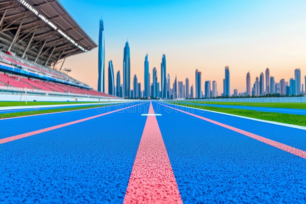 A Ruby-colored Running Lane in the Stadium. Stock Image - Image of ...