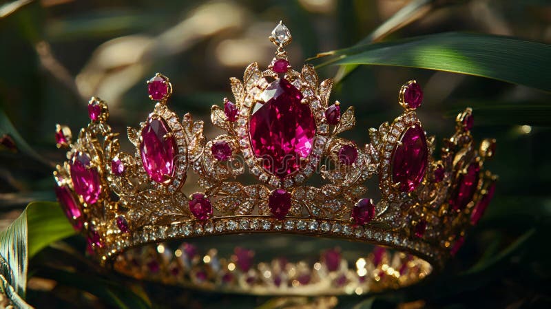 Ruby Crown, Nestled in Leaves, Sunlight, Fantasy Setting, Royalty Stock ...