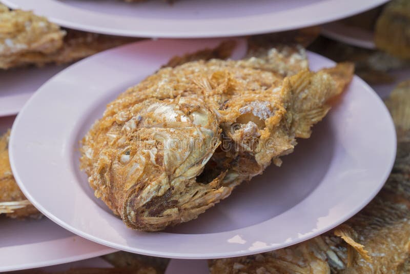 Ruby Fish Fried in the Pink Plate Stock Photo - Image of fish, dish ...