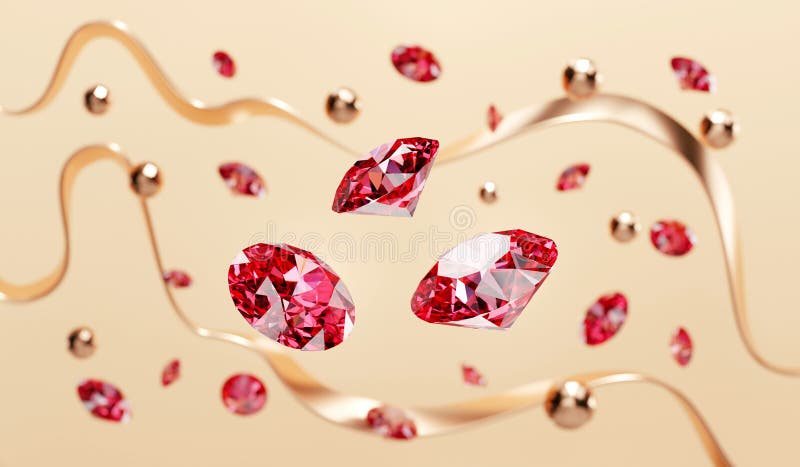 Ruby Gem Diamond Group Falling Background Soft Focus Bokeh 3d Rendering ...