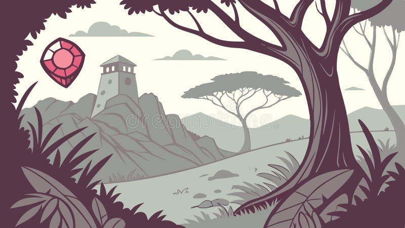 Ruby Gem in Forest with Ancient Tower, Vector Design Generative AI ...