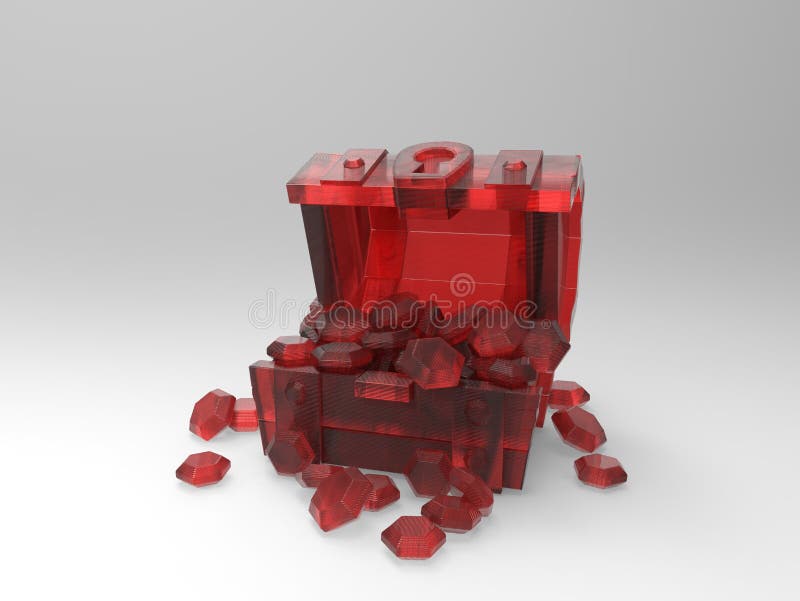 Ruby Gem Stone Treasure Chest on Isolated Background with Gem Stones ...