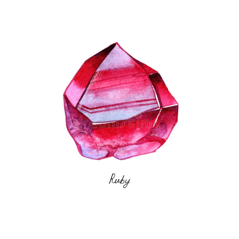 Ruby Gem. Watercolor Painted Crystal. Illustration on White Background ...