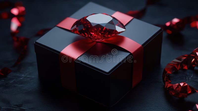 Ruby Gift Box with Gemstone Ribbon a Luxurious Ruby Picture Stock Image ...