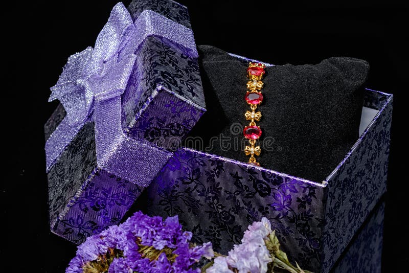 Ruby Gold Bracelet in Gift Box Isolated Stock Photo - Image of vintage ...