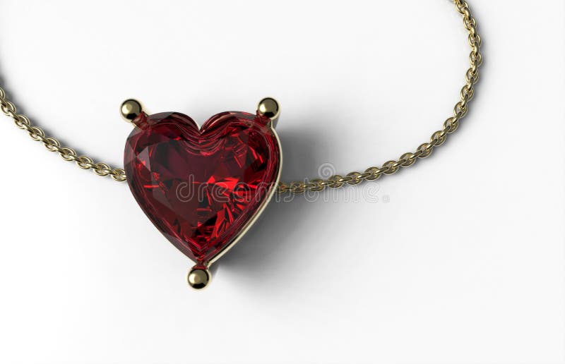 Ruby Heart Shape in Gold and Gold Chain Stock Illustration ...