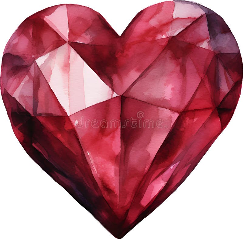 Ruby Heart Watercolor Clipart Stock Image - Illustration of diamond ...
