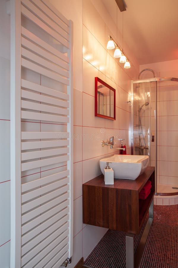 Ruby House - Heater, Wash Basin and Shower Stock Photo - Image of ruby ...