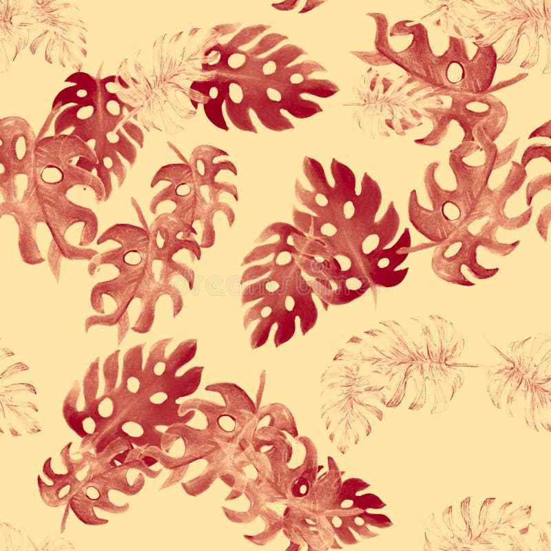 Ruby Monstera Illustration. Pink Seamless Plant. Pattern Illustration ...