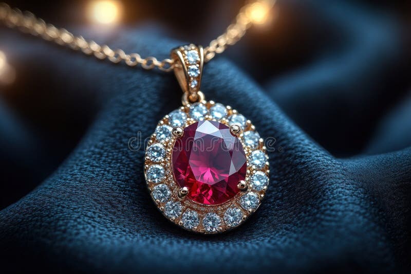 Ruby Pendant Necklace on Black Silk Fabric Stock Photo - Image of ...