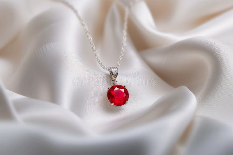 Ruby Pendant on White Silk with Gentle Ripple Stock Photo - Image of ...
