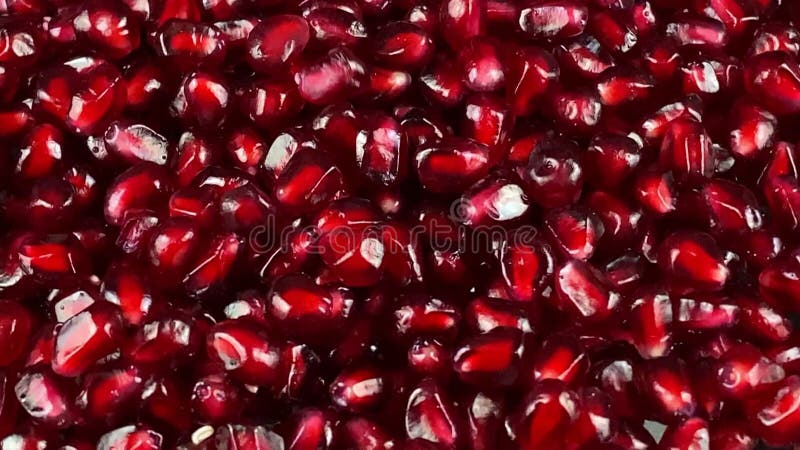 Ruby Pomegranate Grains Falling Down on Rotating Red Arils at Studio ...