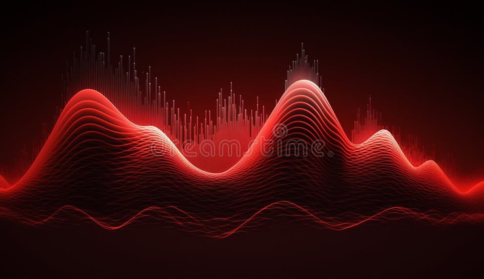 Ruby Radiance: Abstract Red Frequencies on Dark Background Stock ...