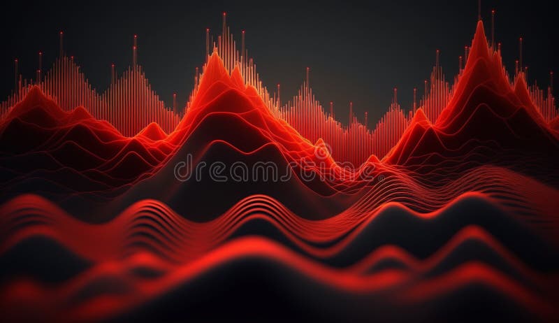 Ruby Radiance: Abstract Red Frequencies on Dark Background Stock ...