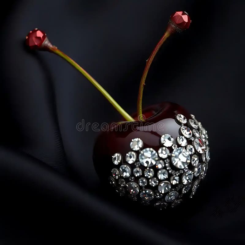A Ruby Red Cherry Decorated with Sparkly Rhinestones Stock Illustration ...