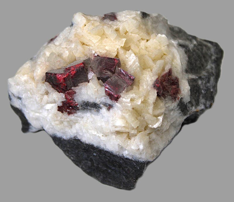 Ruby Red Cinnabar Crystals Nestled among White Crystals Stock Image ...