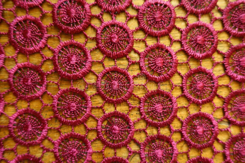 Ruby Red Crochet Lacy Fabric on Wood Stock Image - Image of curve, lacy ...