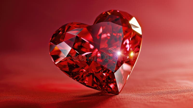 Ruby Red Diamond Heart Sparkling Against a Vivid Red Backdrop, Ai ...