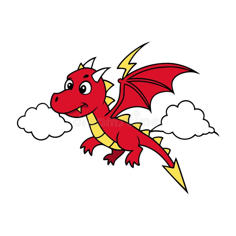 A Ruby Red Dragon in Flight with a Lightning Storm in the Stock Vector ...
