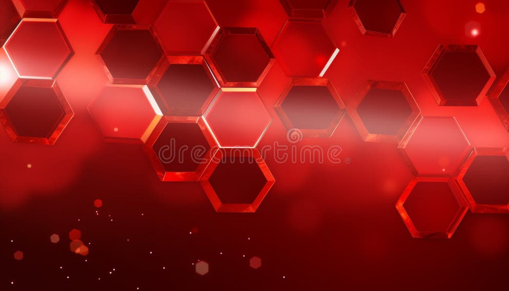Ruby Red Hexagons with Bright Lighting Edges. Banner Template Geometric ...