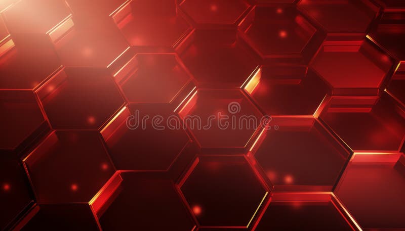 Ruby Red Hexagons with Bright Lighting Edges. Banner Template Geometric ...