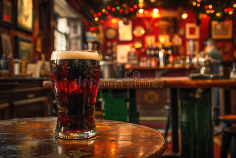 Ruby Red Irish Stout Beer on a Table in an Irish Pub Stock Illustration ...