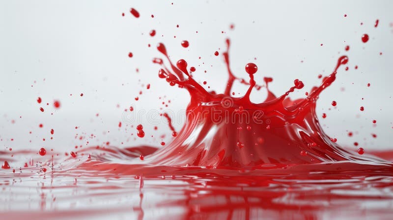 Ruby Red Liquid Splashing and Dropping Against a Pristine White ...