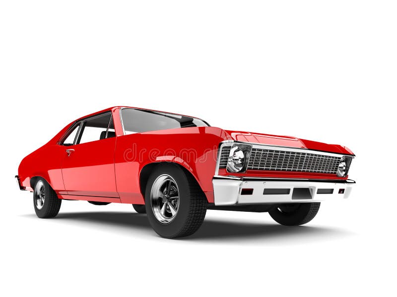 Ruby Red Old Vintage Fast Muscle Car Stock Illustration - Illustration ...