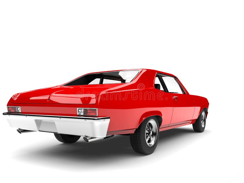 Ruby Red Old Vintage Fast Muscle Car - Back View Stock Illustration ...