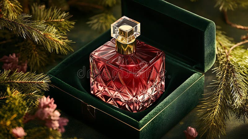 Ruby Red Perfume Bottle in Emerald Velvet Gift Box Stock Illustration ...