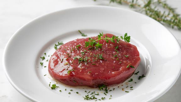 Ruby Red Plate, Herb Drizzle. a Culinary Abstract of Light and Texture ...