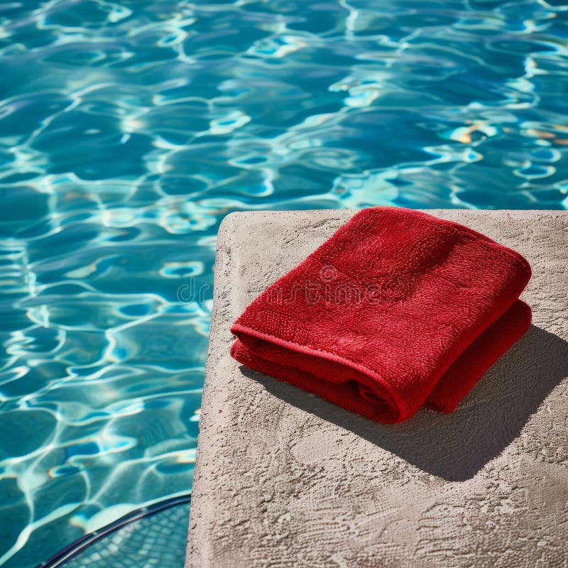 Ruby Red Towel by the Poolside, Perfect Background for a Relaxing ...