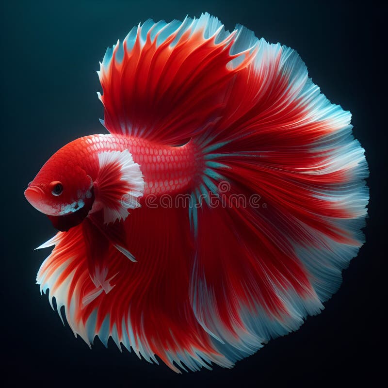 Ruby Ripple: Red Fighting Fish S Long Circular Tail in Motion. Stock ...