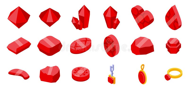 Ruby Rock Icons Set Isometric Vector. Magic Gem Stone Stock Vector ...