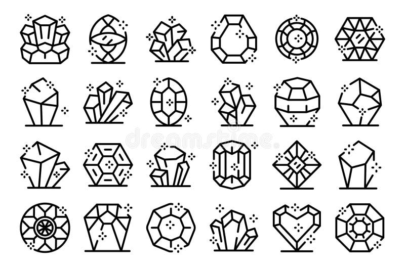 Ruby Rock Icons Set Outline Vector. Gem Stone Mineral Stock ...
