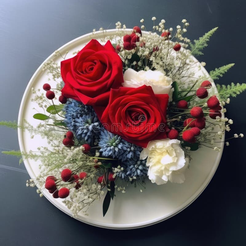 Ruby Roses with Eurstoma and Myosotis Stock Illustration - Illustration ...