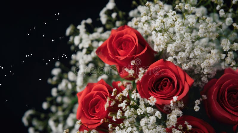 Ruby Roses with Eurstoma and Myosotis Stock Illustration - Illustration ...