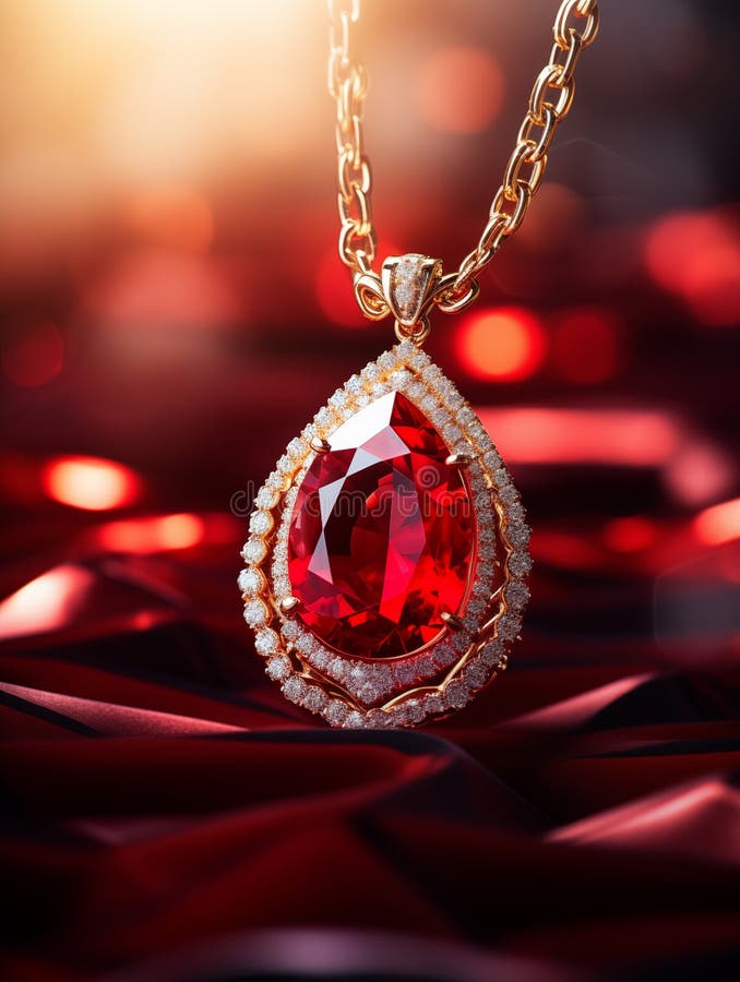 Ruby Stone-Studded Pendant with Chain Stock Image - Image of studded ...