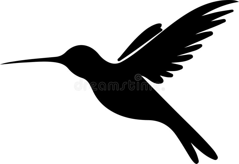 Hummingbird Black Silhouette Linocut Illustration. Black Outline Bird ...