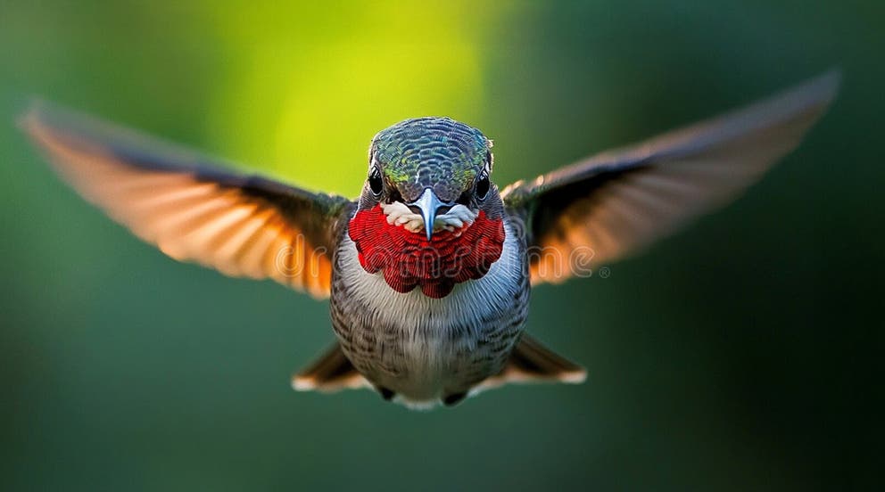 Ruby-throated Hummingbird in Flight with Wings Spread. Stock Image ...