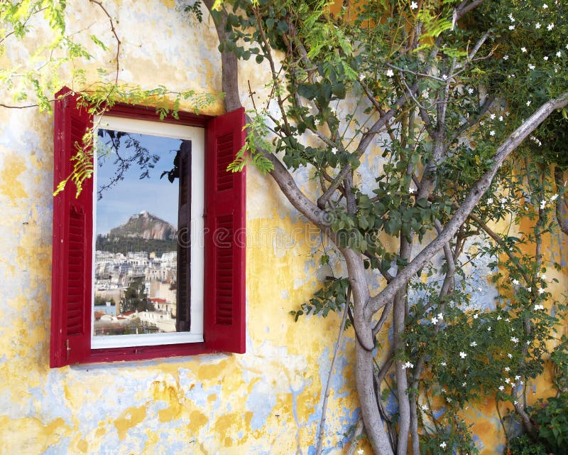 Ruby Wooden Window and Plant Stock Photo - Image of architectural ...
